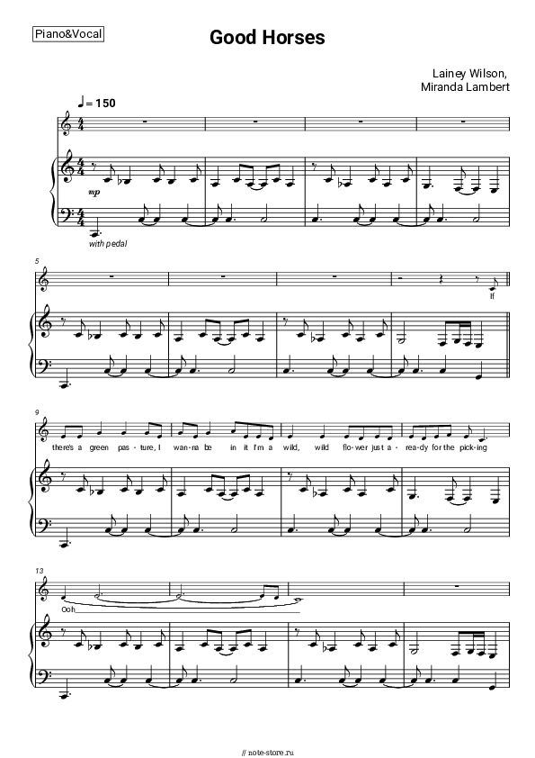 Ноты с вокалом Lainey Wilson, Miranda Lambert - Good Horses - Пианино ...