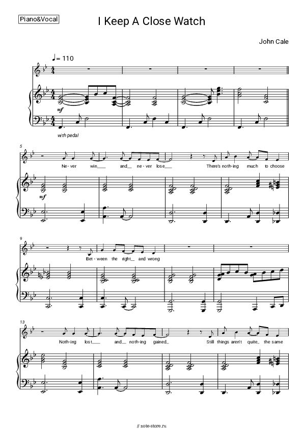 Ноты с вокалом John Cale - I Keep a Close Watch - Пианино&Вокал - John ...