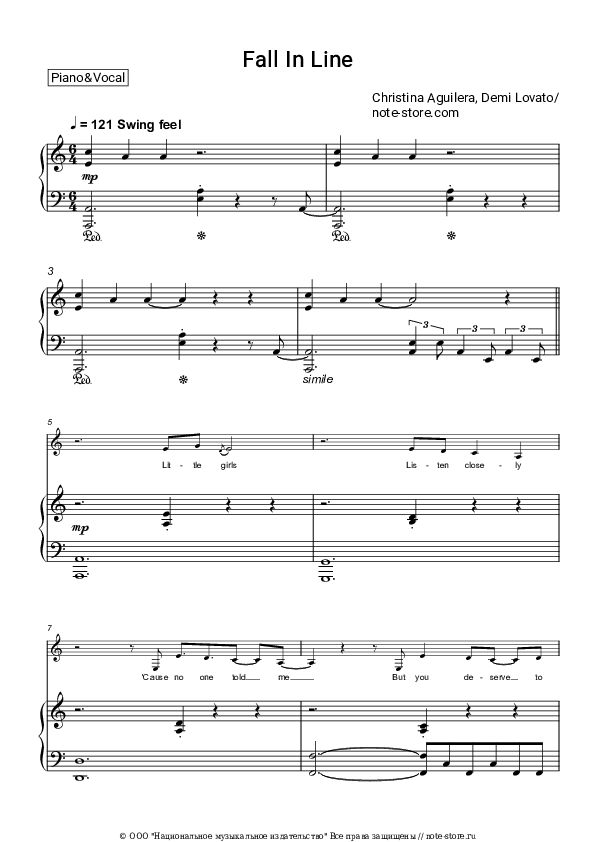 Ноты с вокалом Christina Aguilera - Fall In Line - Пианино&Вокал ...