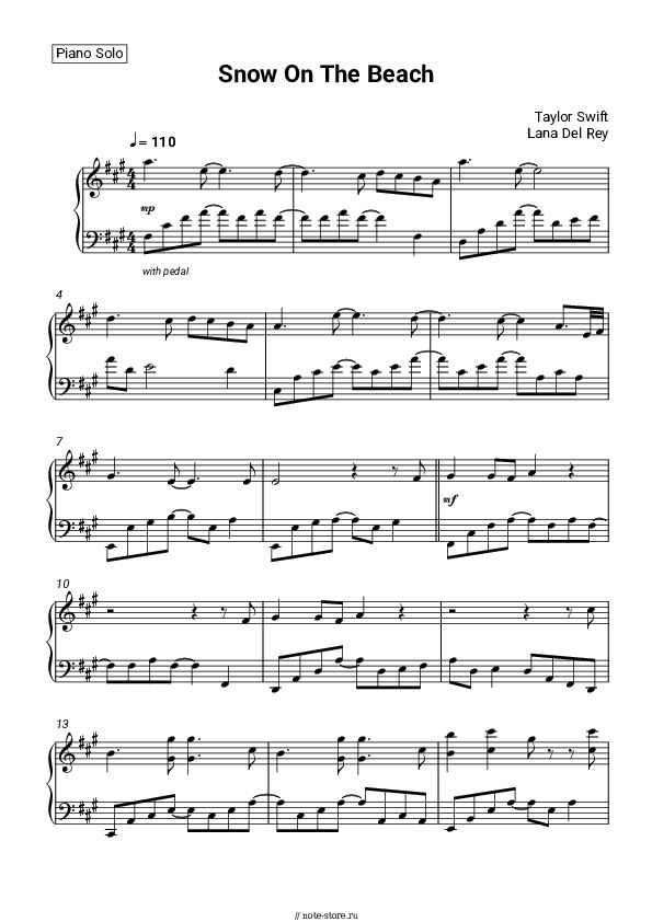 Ноты Taylor Swift, Lana Del Rey - Snow On The Beach - Пианино.Соло - Taylor Swift - скачать на ...
