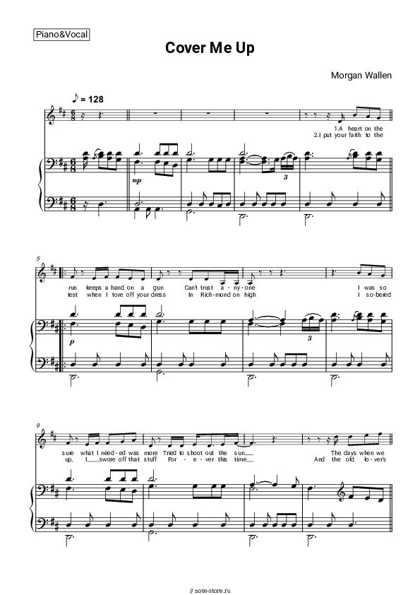Ноты с вокалом Morgan Wallen - Cover Me Up - Пианино&Вокал - Morgan ...