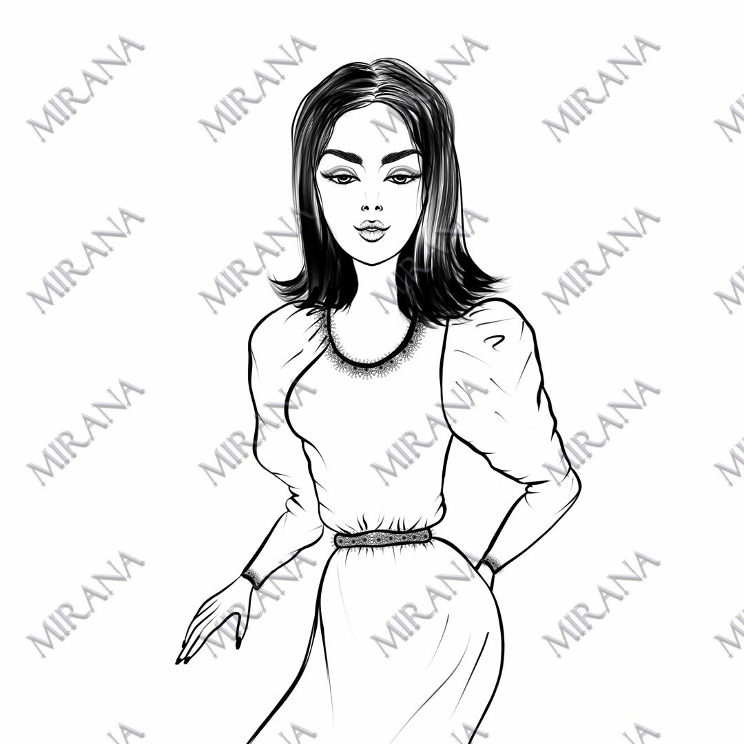 Девушка раскраска принт для одежды цифровой рисунок Милена Иванова скачать на Wildberries