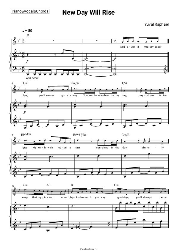 Ноты и аккорды Yuval Raphael - New Day Will Rise скачать - Пианино ...