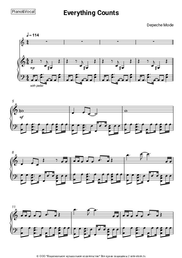 Ноты с вокалом Depeche Mode - Everything Counts скачать - Пианино&Вокал - Depeche Mode - скачать ...