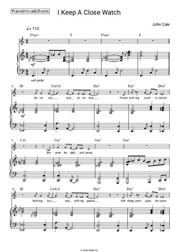 Ноты и аккорды John Cale - I Keep a Close Watch - Пианино&Вокал&Аккорды ...