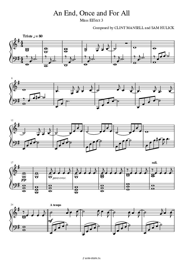 Ноты Sam Hulick - An End, Once and For All (OST Mass Effect 3 ...