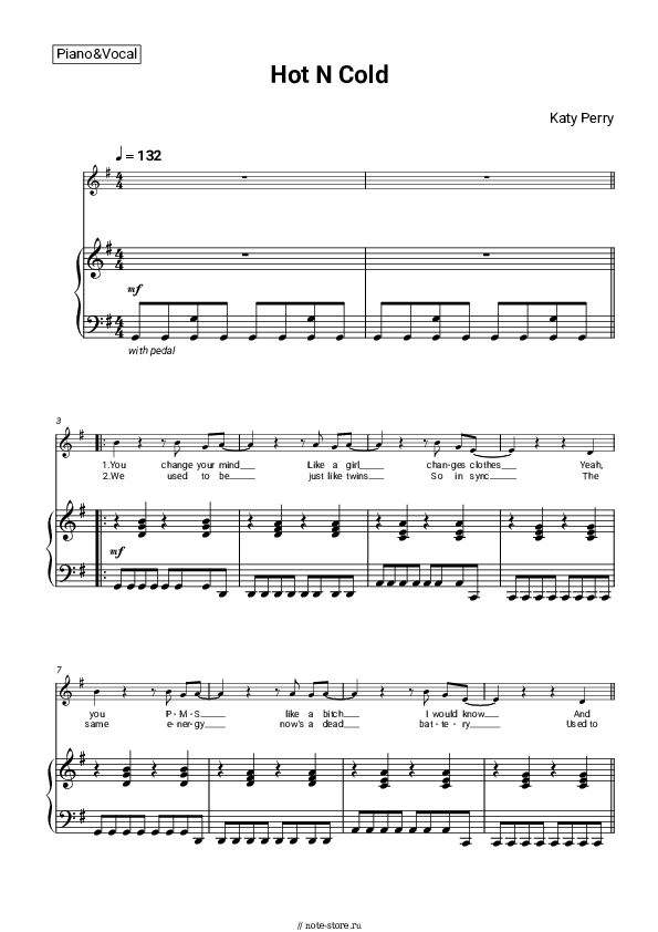 Ноты с вокалом Katy Perry - Hot N Cold - Пианино&Вокал - Katy Perry ...