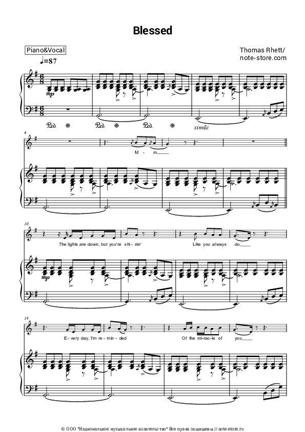Ноты с вокалом Thomas Rhett - Blessed - Пианино&Вокал - Thomas Rhett ...