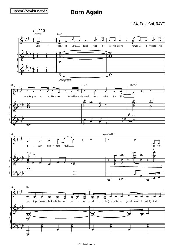 Ноты и аккорды LISA, Doja Cat - Born Again - Пианино&Вокал&Аккорды ...