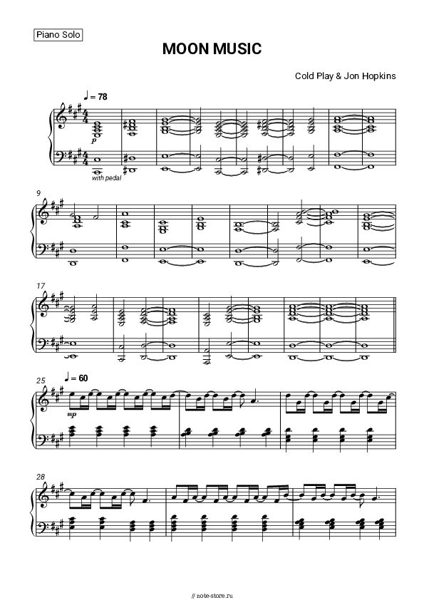 Ноты Coldplay, Jon Hopkins - MOON MUSiC - Пианино.Соло - Coldplay ...