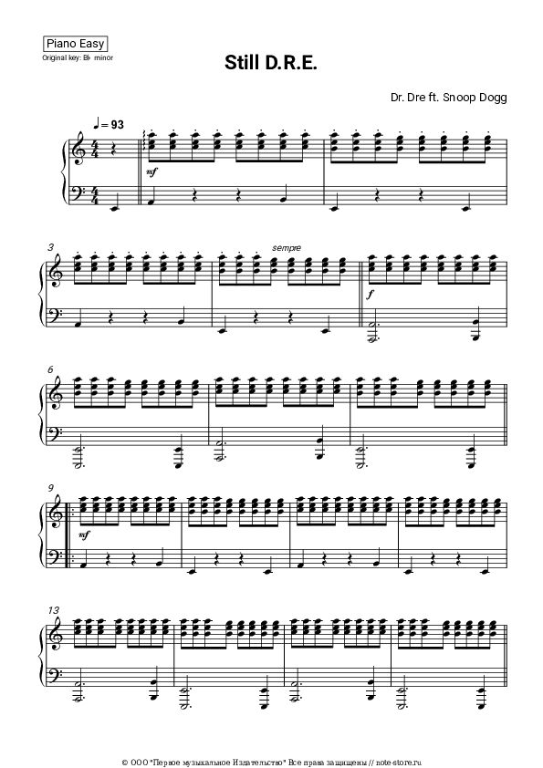 Лёгкие ноты Dr. Dre, Snoop Dogg - Still D.R.E. - Пианино.Easy - Dr. Dre ...