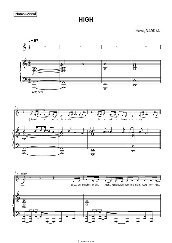 Ноты с вокалом Hava, DARDAN - HIGH - Пианино&Вокал - Hava - скачать на ...