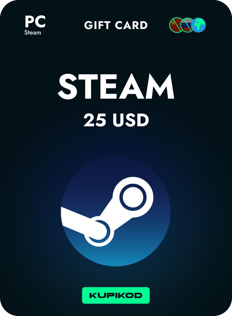 Подарочная карта для Steam (25 долларов) - скачать ключи на Wildberries Цифровой | 173762