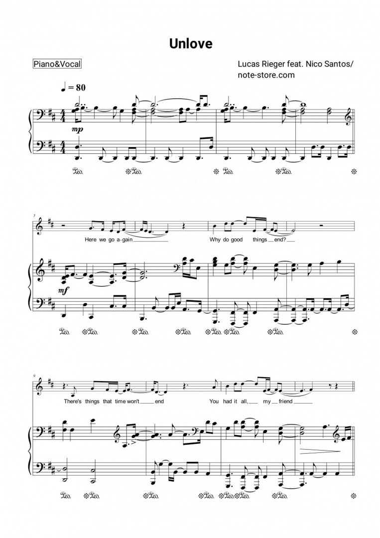 Ноты с вокалом Lucas Rieger, Nico Santos - Unlove - Пианино&Вокал - Lucas Rieger - скачать на ...