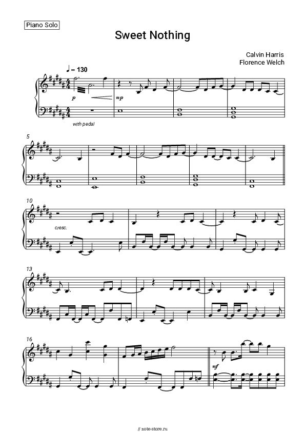 Ноты Calvin Harris, Florence Welch - Sweet Nothing - Пианино.Соло - Calvin Harris - скачать на ...