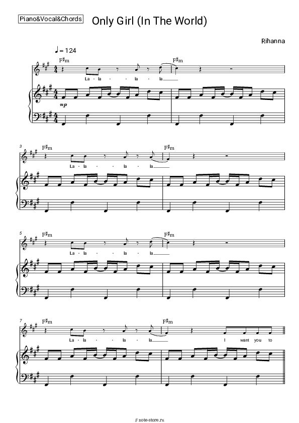 Ноты и аккорды Rihanna - Only Girl (In the World) - Пианино&Вокал ...