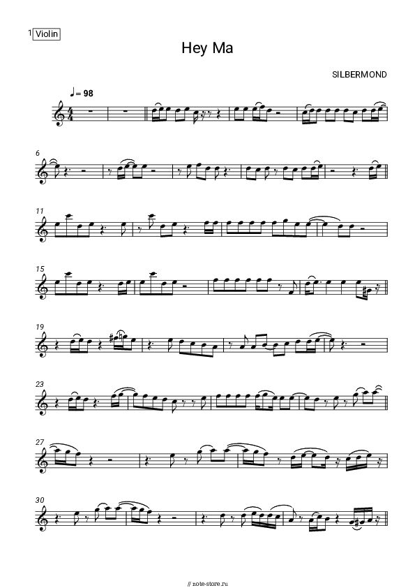 Ноты Silbermond - Hey Ma - Скрипка - Silbermond - скачать на ...