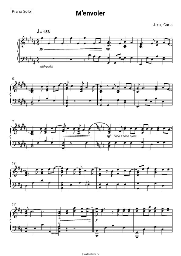 Ноты Jeck, Carla - M'envoler - Пианино.Соло - Jeck - скачать на ...
