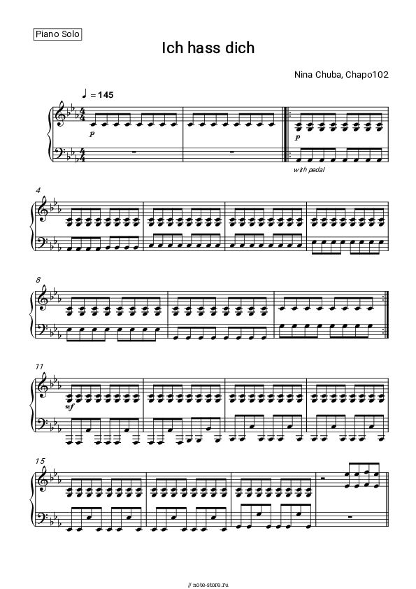Ноты Nina Chuba, Chapo102 - Ich hass dich - Пианино.Соло - Nina Chuba ...