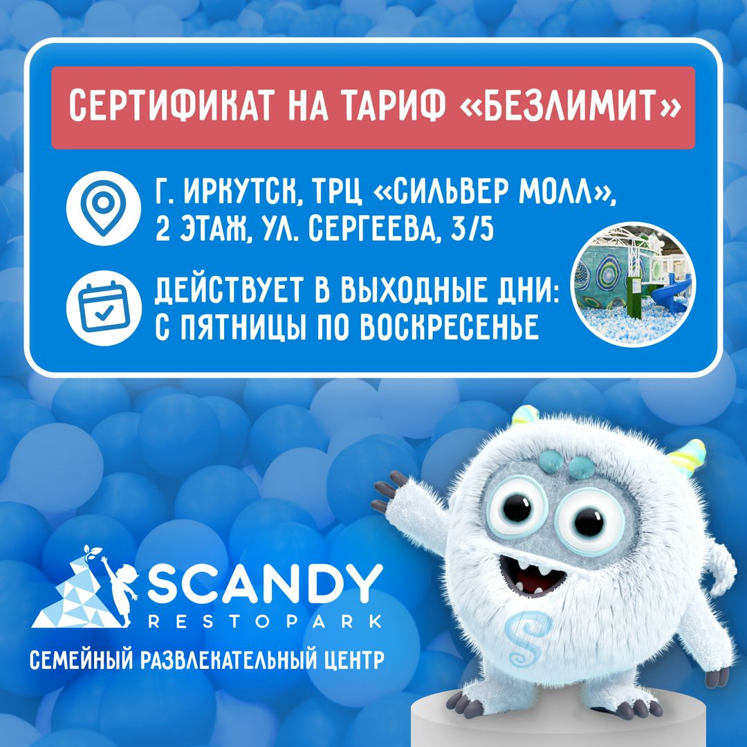 Электронный сертификат на разовое посещение Scandy Restopark в г.Иркутск (выходные непраздничные ...