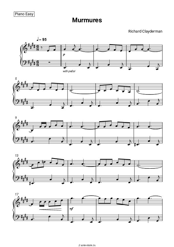 Лёгкие ноты Richard Clayderman - Murmures - Пианино.Easy - Richard Clayderman - скачать на ...