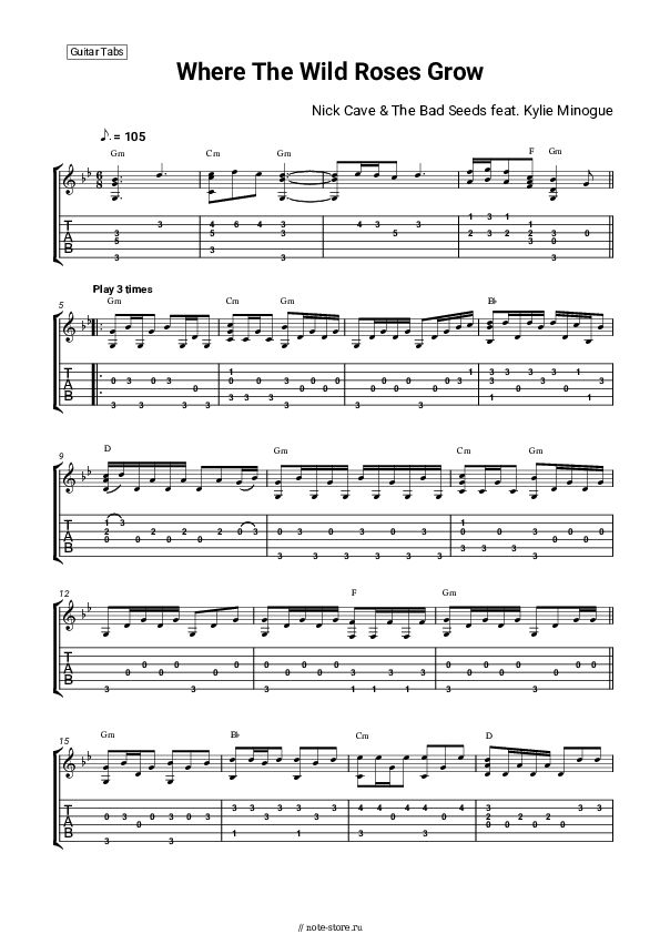 Табы Nick Cave & the Bad Seeds - Where the Wild Roses Grow - Гитара ...