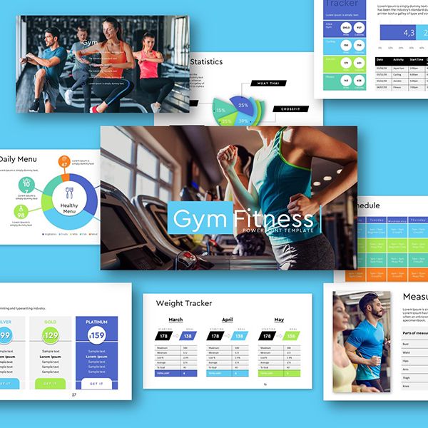Шаблон презентации фитнес услуг Gym Biecom Market скачать на