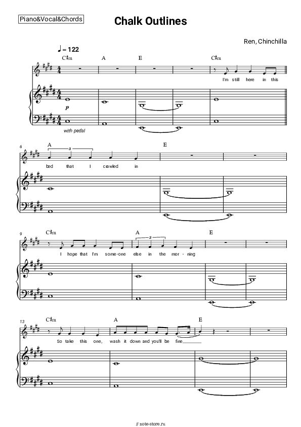 Ноты и аккорды Ren - Chalk Outlines - Пианино&Вокал&Аккорды - Ren ...