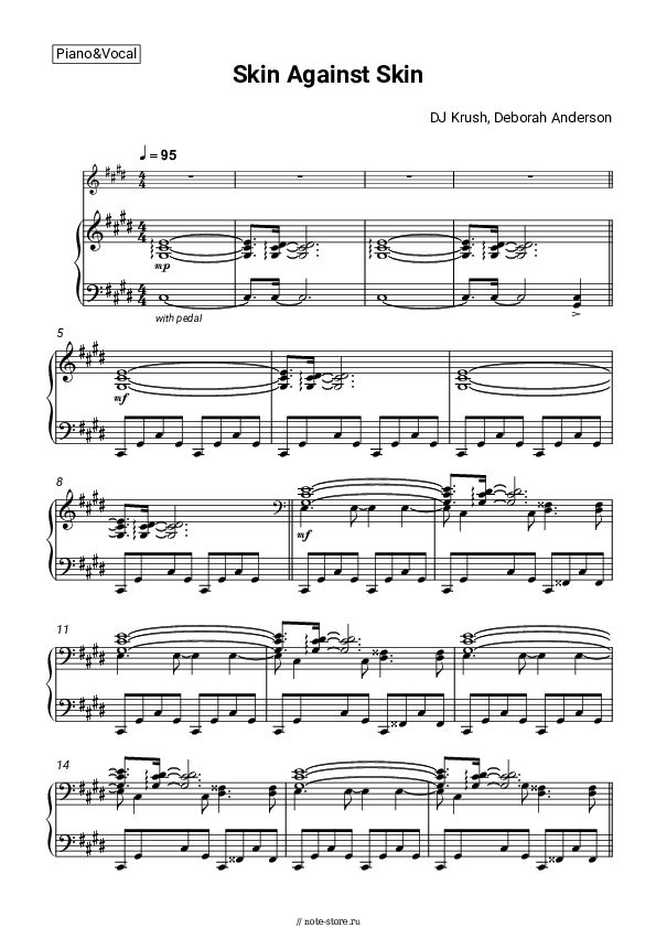 Ноты с вокалом DJ Krush - Skin Against Skin - Пианино&Вокал - DJ Krush ...