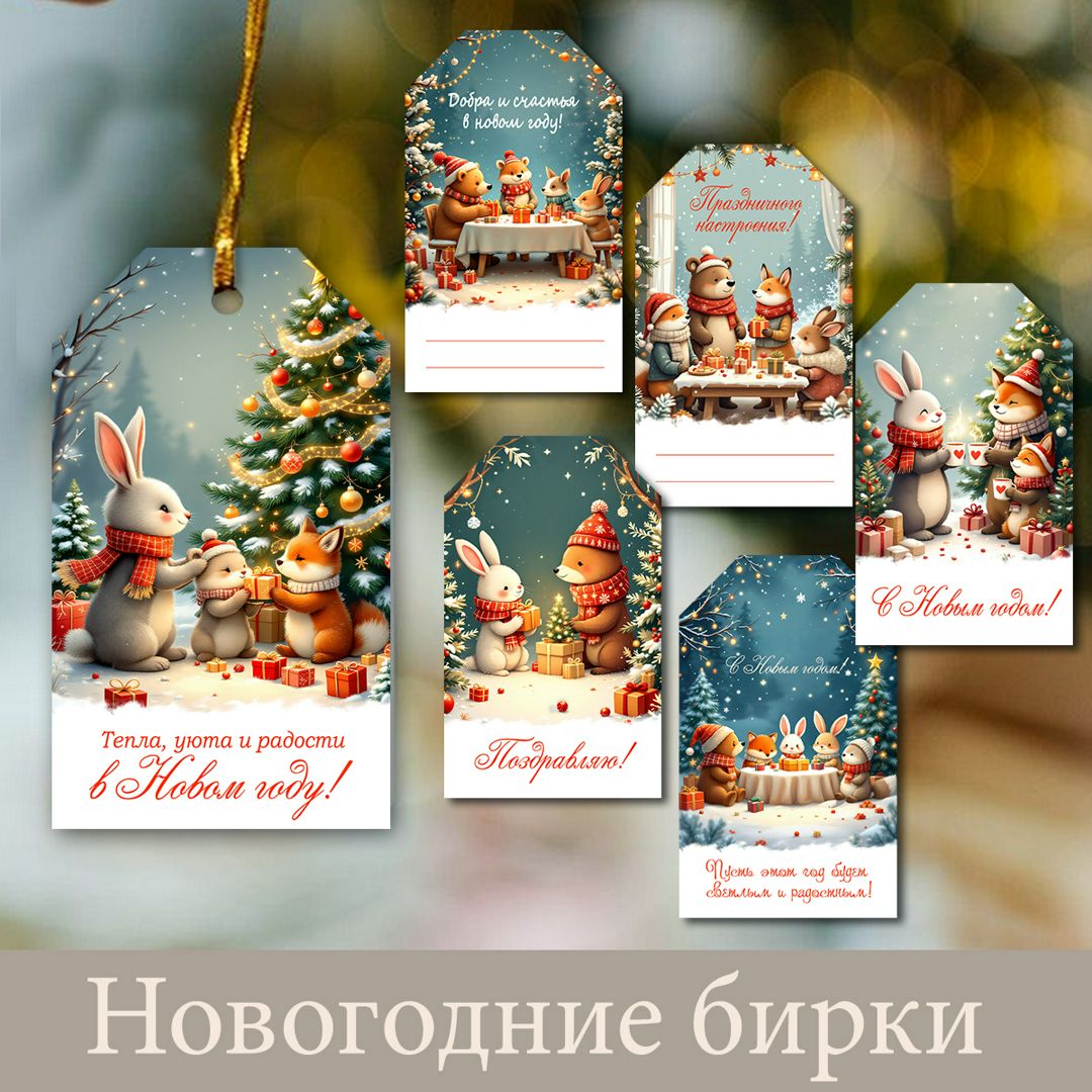 Новогодние бирки/Печать новогодних бирок/Новогодние бирки с пожеланиями ...
