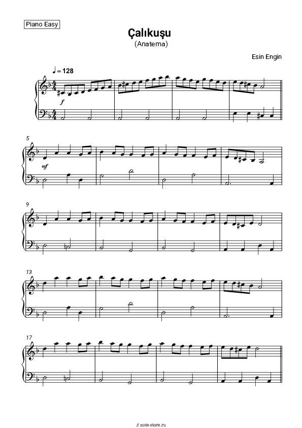 Лёгкие ноты Esin Engin - Calikusu (Anatema) - Пианино.Easy - Esin Engin ...