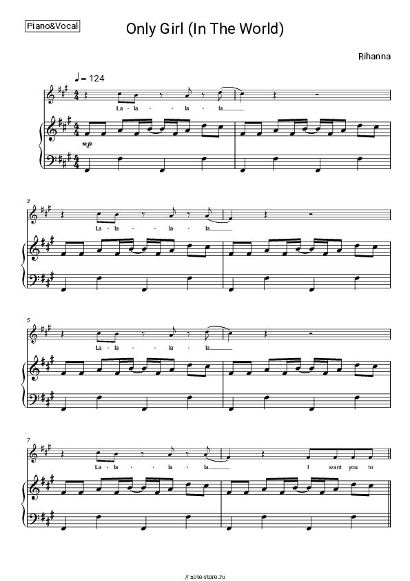 Ноты с вокалом Rihanna - Only Girl (In the World) - Пианино&Вокал ...