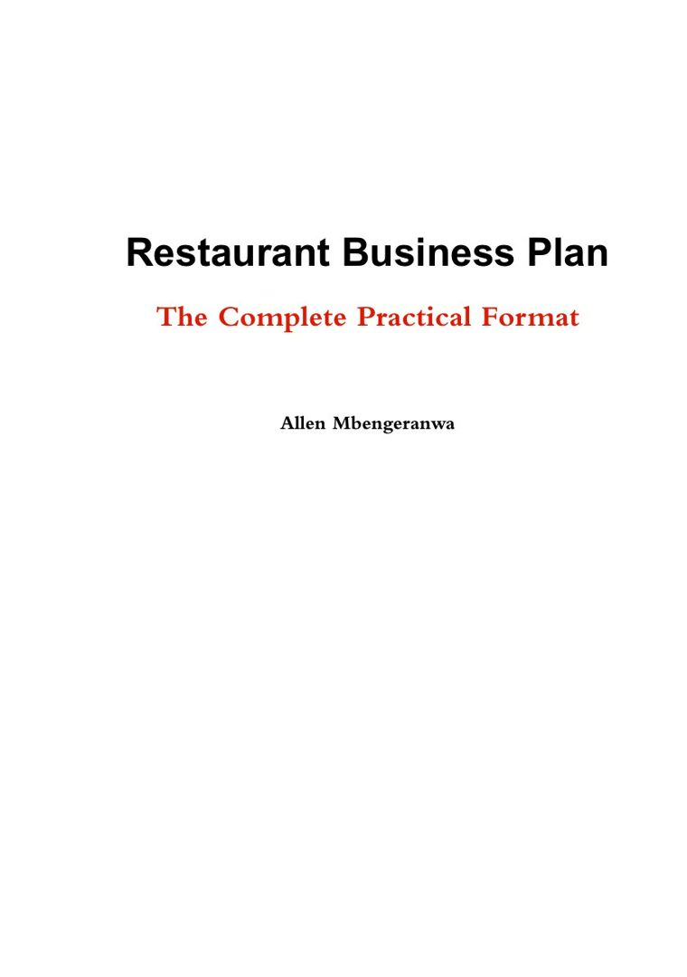 Restaurant Business Plan - The Complete Practical Format - Allen ...